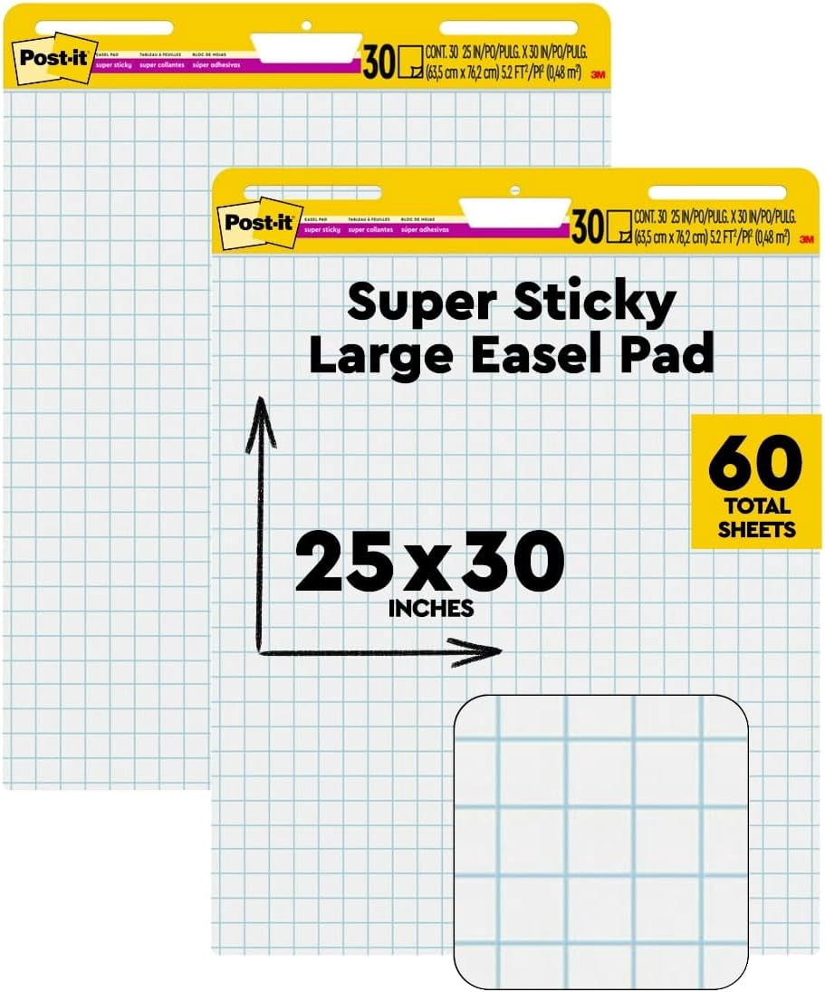 Super Sticky Easel Pad 25 x 30 Inches 30 Sheets/Pad 2 Pads (560) Large ...