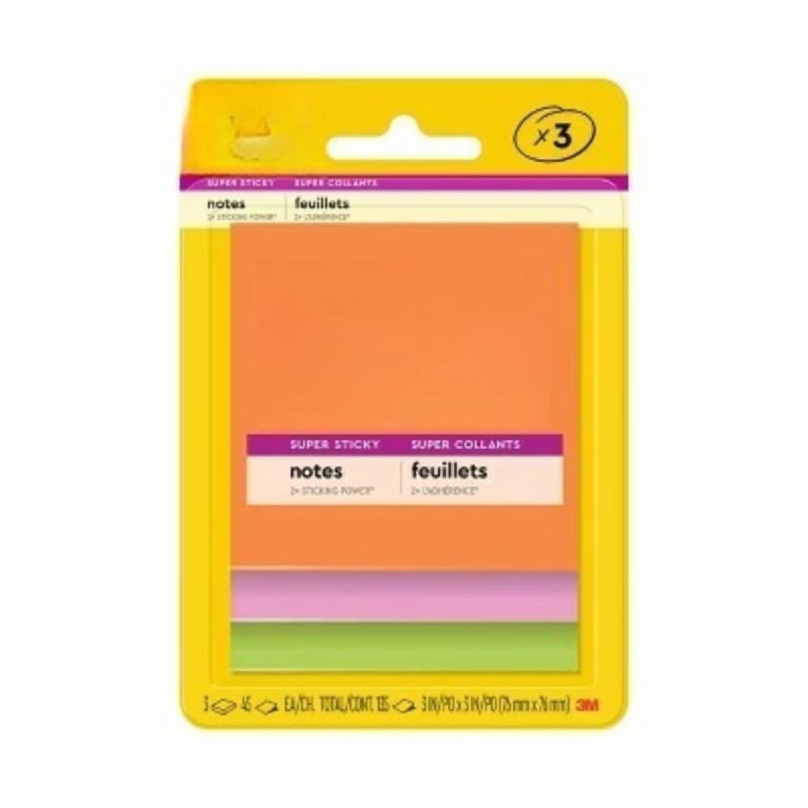Super Sticky Notes, 3 in. x 3 in., Energy Boost Collection, 3 Pads/Pack ...