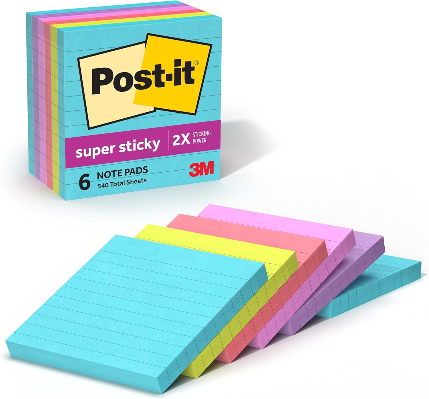 Super Sticky Notes, 4x4 in, 6 Pads, 2X The Sticking Power, Supernova ...