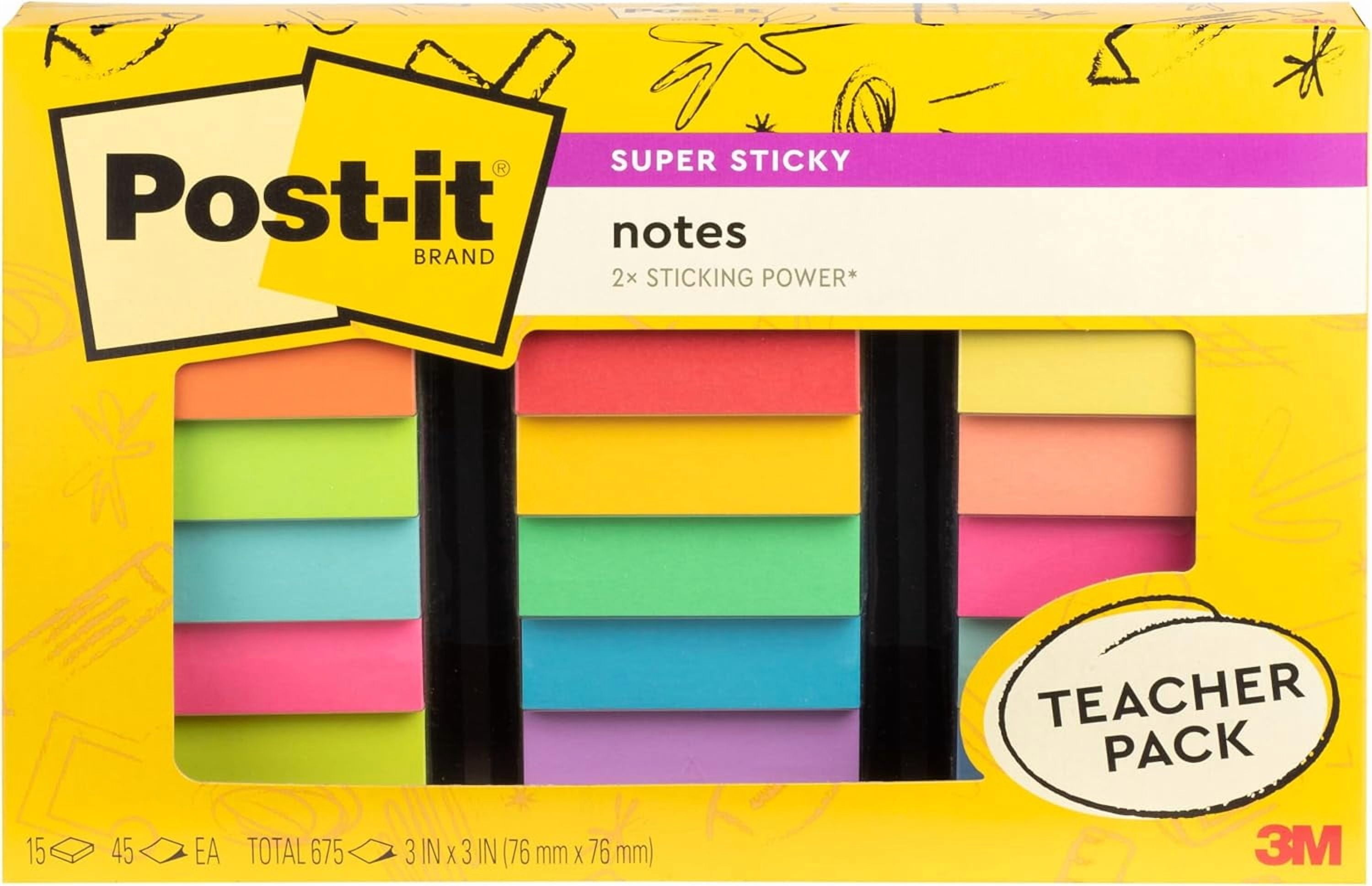 Super Sticky Notes Teacher Pack, Assorted Colors, 3 in. x in., 15 Pads ...