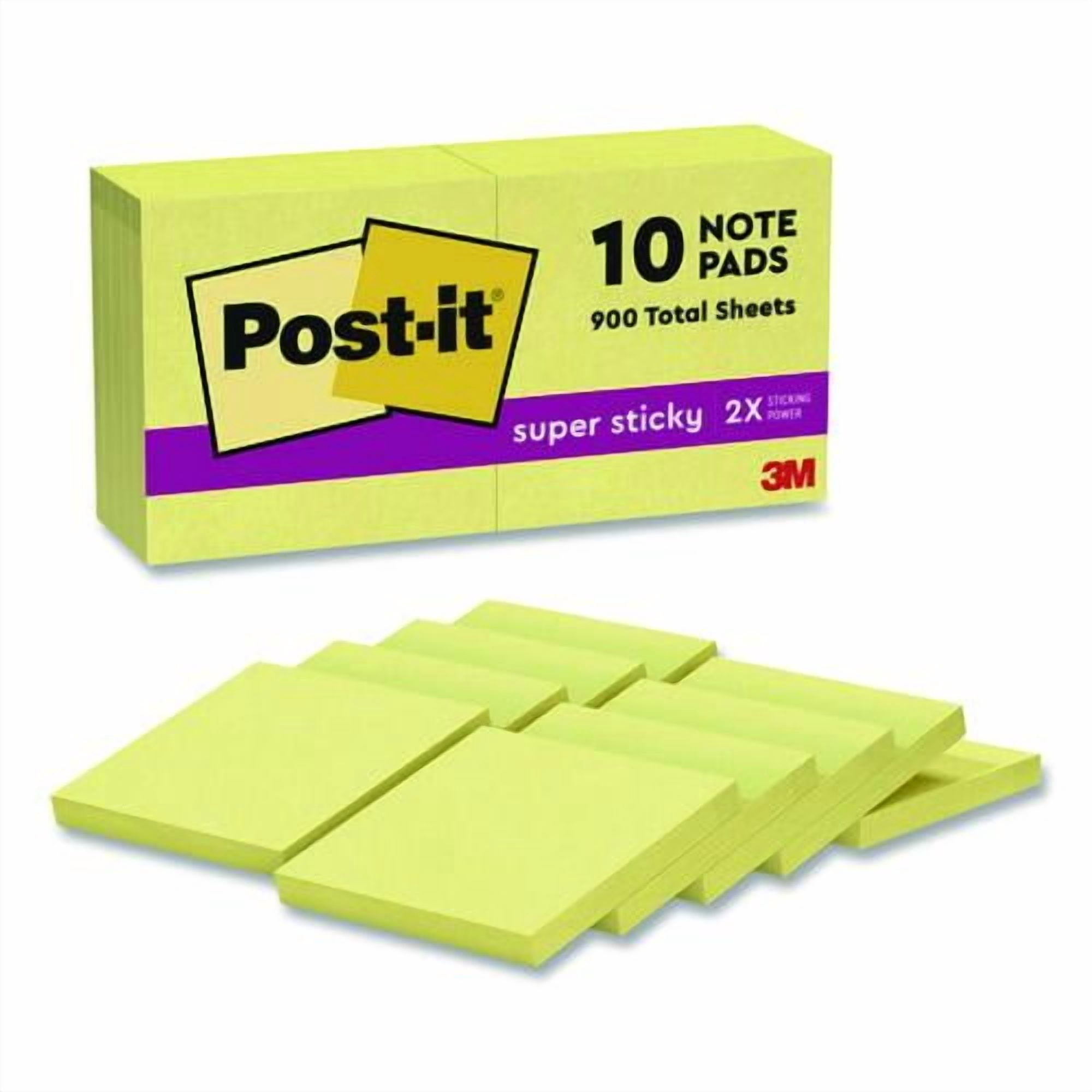 Super Sticky Pads in Canary Yellow, 3 x 3, 90 Sheets/Pad, 10 Pads/Pack ...