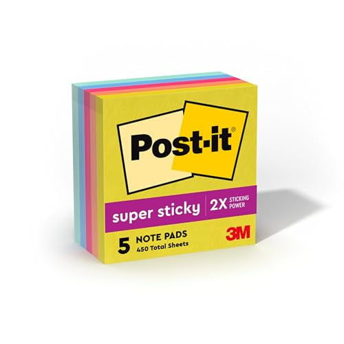 Super Sticky notes, 5 sticky note pads, 3 x 3, School Supplies, Office ...