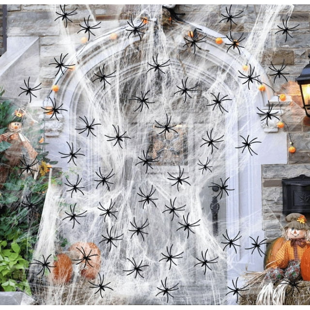 Super Stretch Spider Web for Halloween Indoor/Outdoor Decoration Packs ...