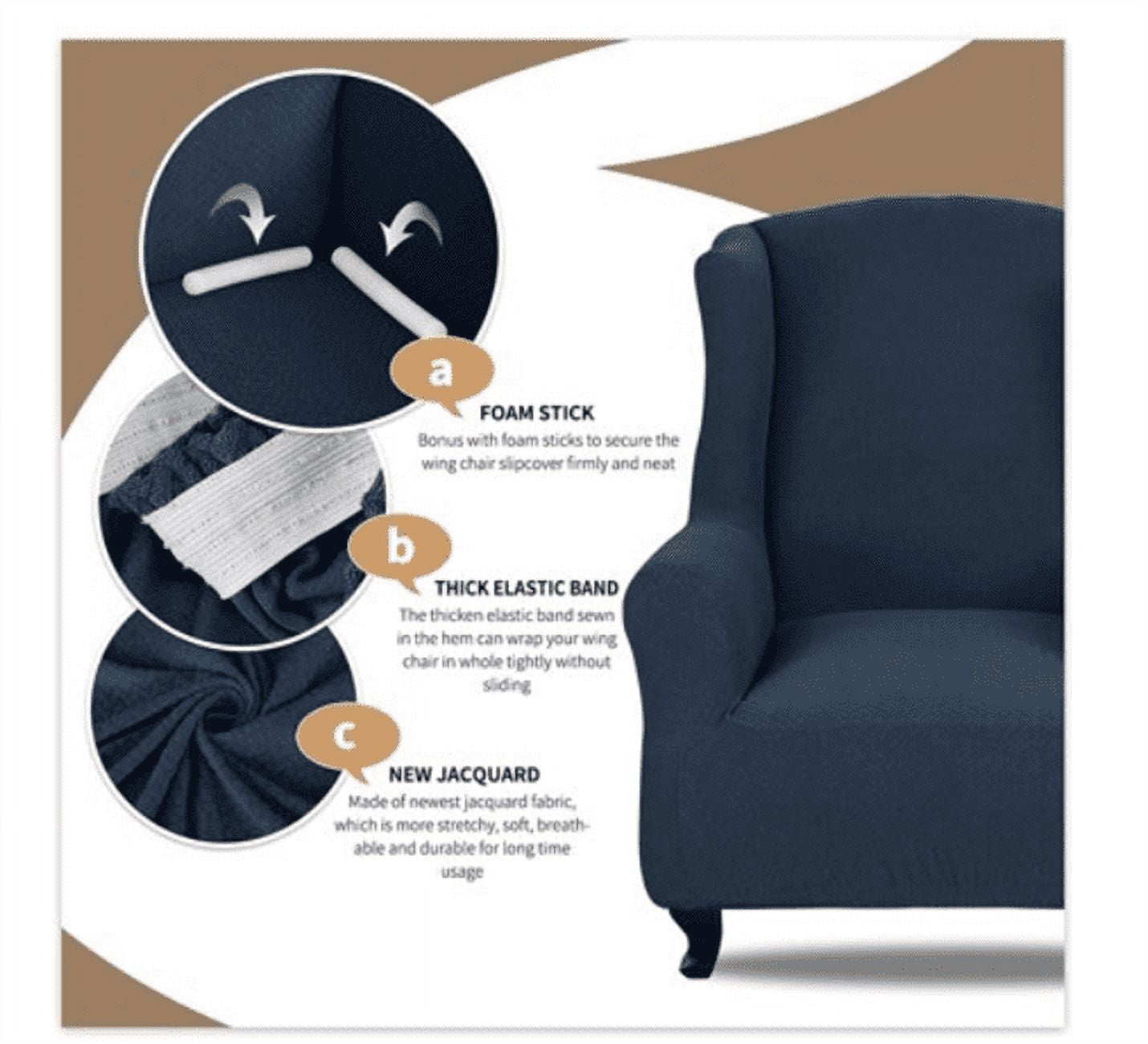 Super Stretch Wingback Chair Slipcover 1 Piece Soft Spandex Jacquard ...