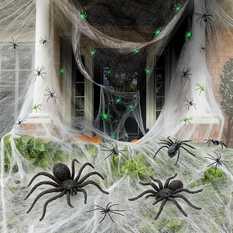 Super Stretchy 1500 sq ft Giant Spider Webs with 101 Fake Spiders ...