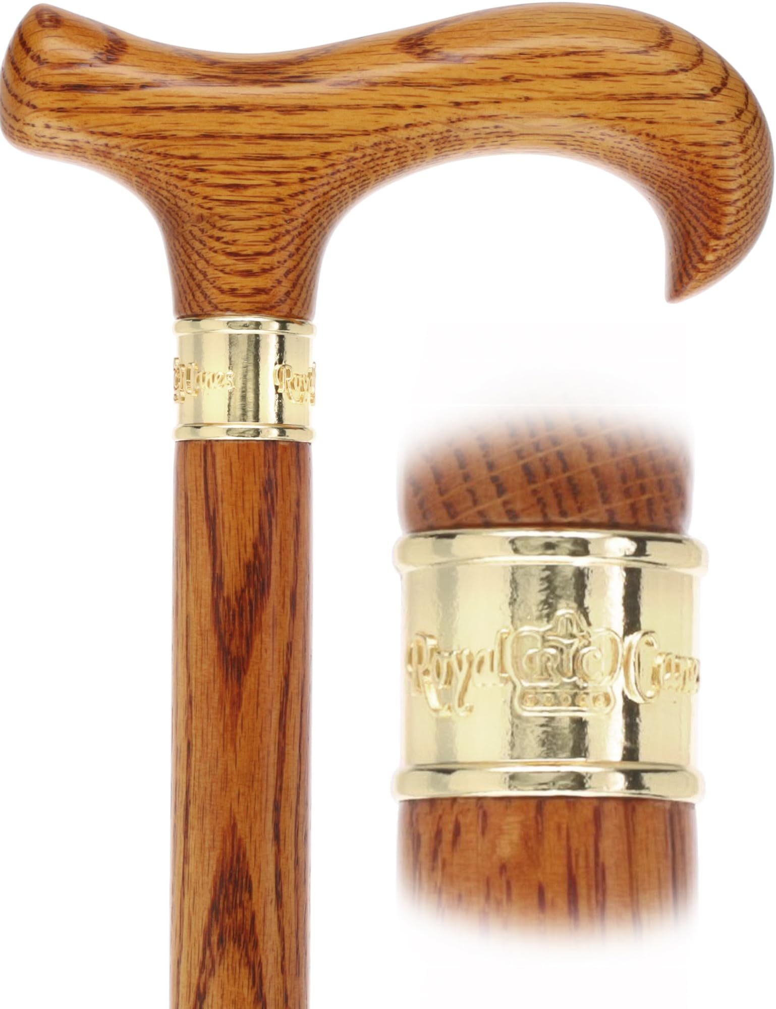 Super Strong Natural Oak Derby Cane with Royal Canes Gold Collar ...