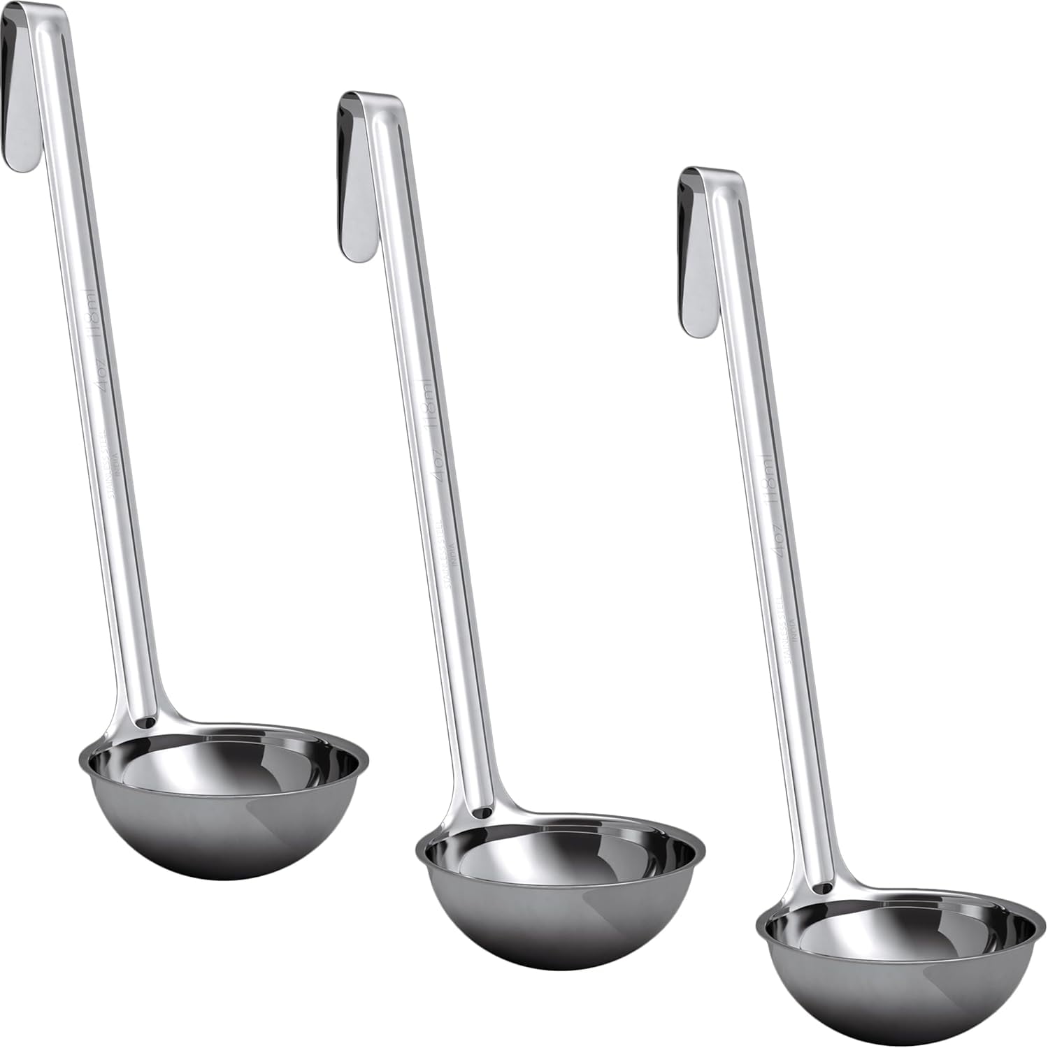 Super Sturdy, Ergonomic 4 Oz. Soup Ladle 3 Pk. Stainless Steel Ladles ...