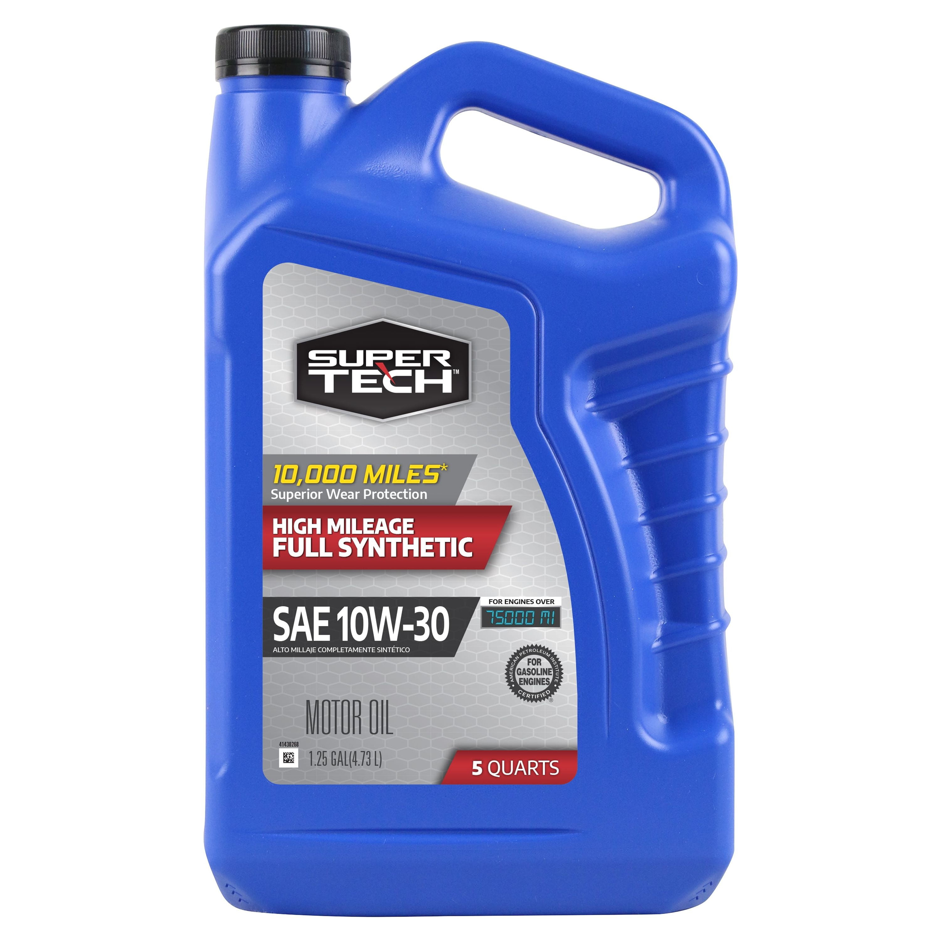Super Tech High Mileage Full Synthetic SAE 10W-30 Motor Oil, 5 Quarts ...