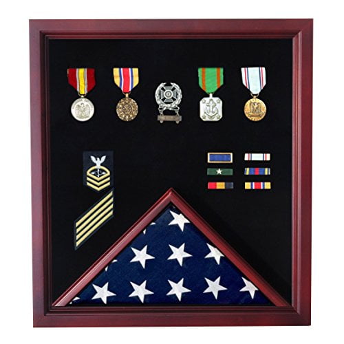 Super Tough Cherry Medal and Flag Display Case for American Veteran ...