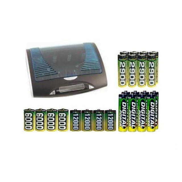 Super Universal LCD Battery Charger + 8 AA (2900 mAh) + 8 AAA (1200 mAh ...