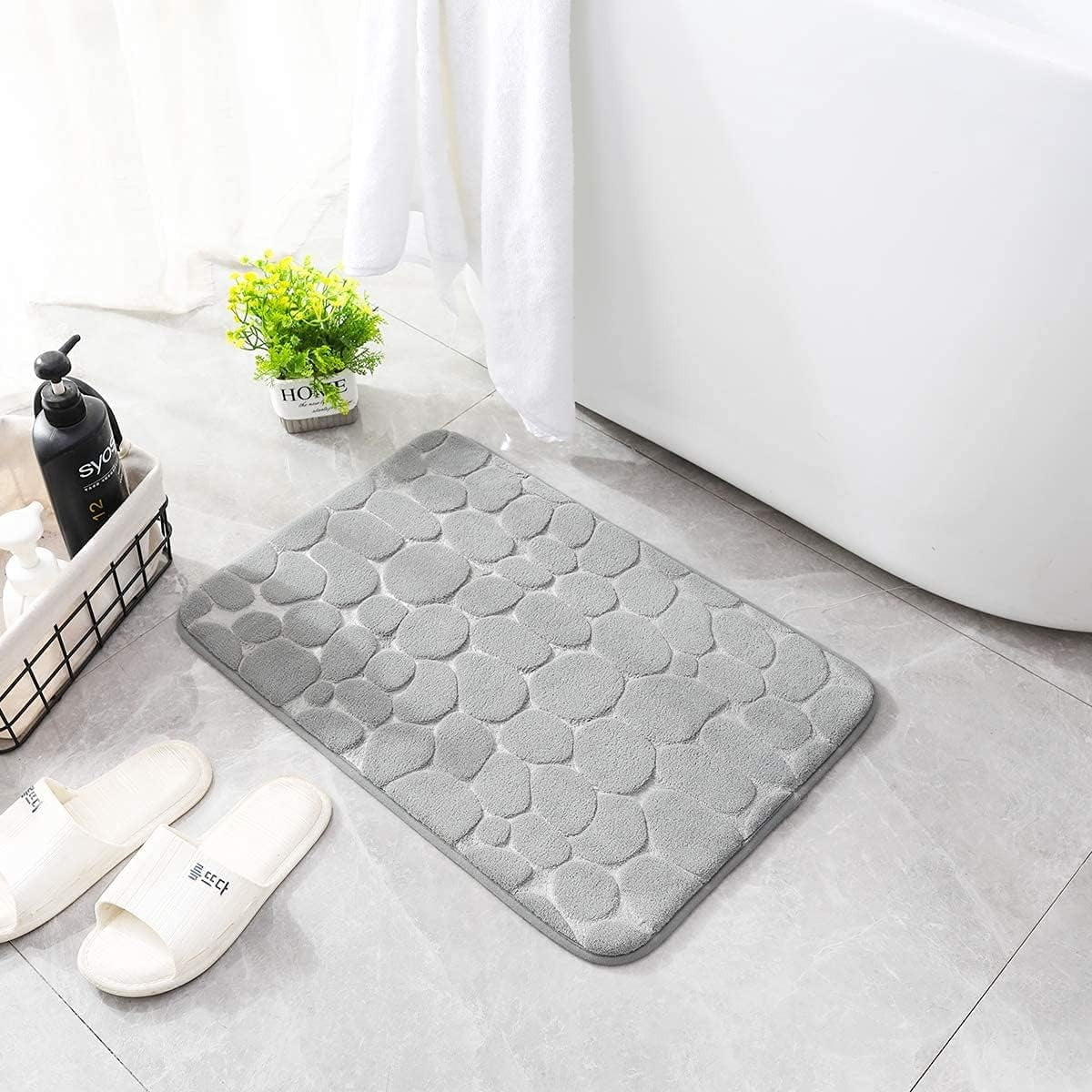 Super Water Absorbent Memory Foam Bath Mat Cobblestone Bathroom Rug ...
