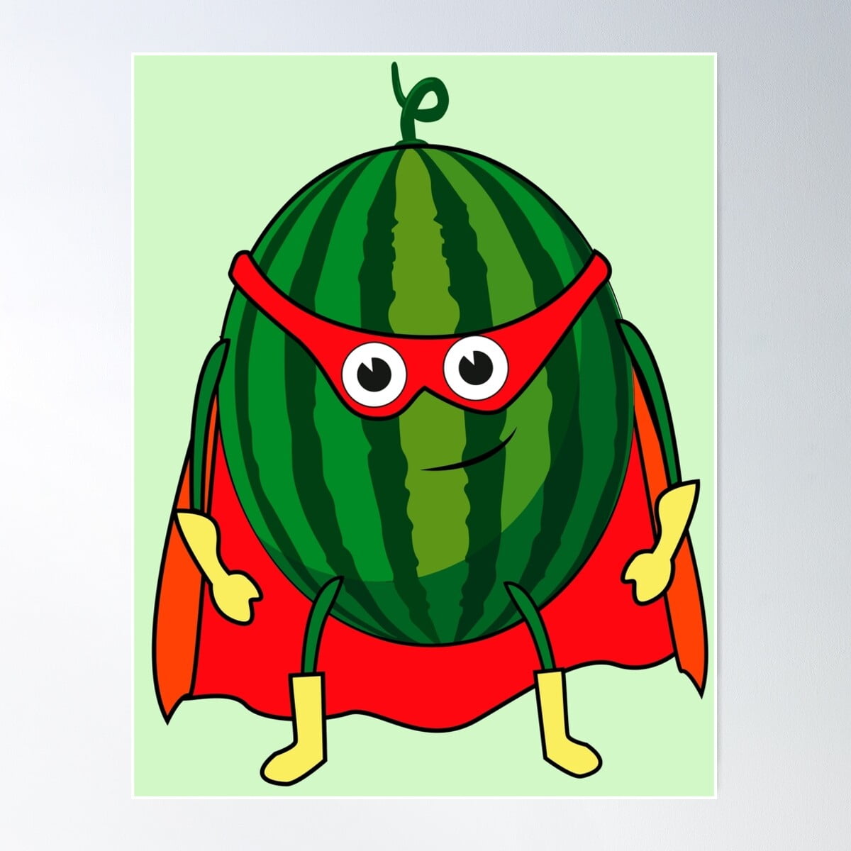 Super Watermelon With A Mask And A Red Cape Poster Wall Art, Modern ...