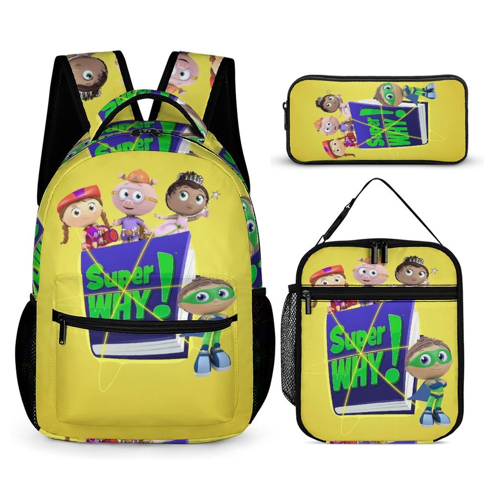 Super Why Backpacks 3 Piece Set Bookbag with Lunch Bag And Pencil Case ...