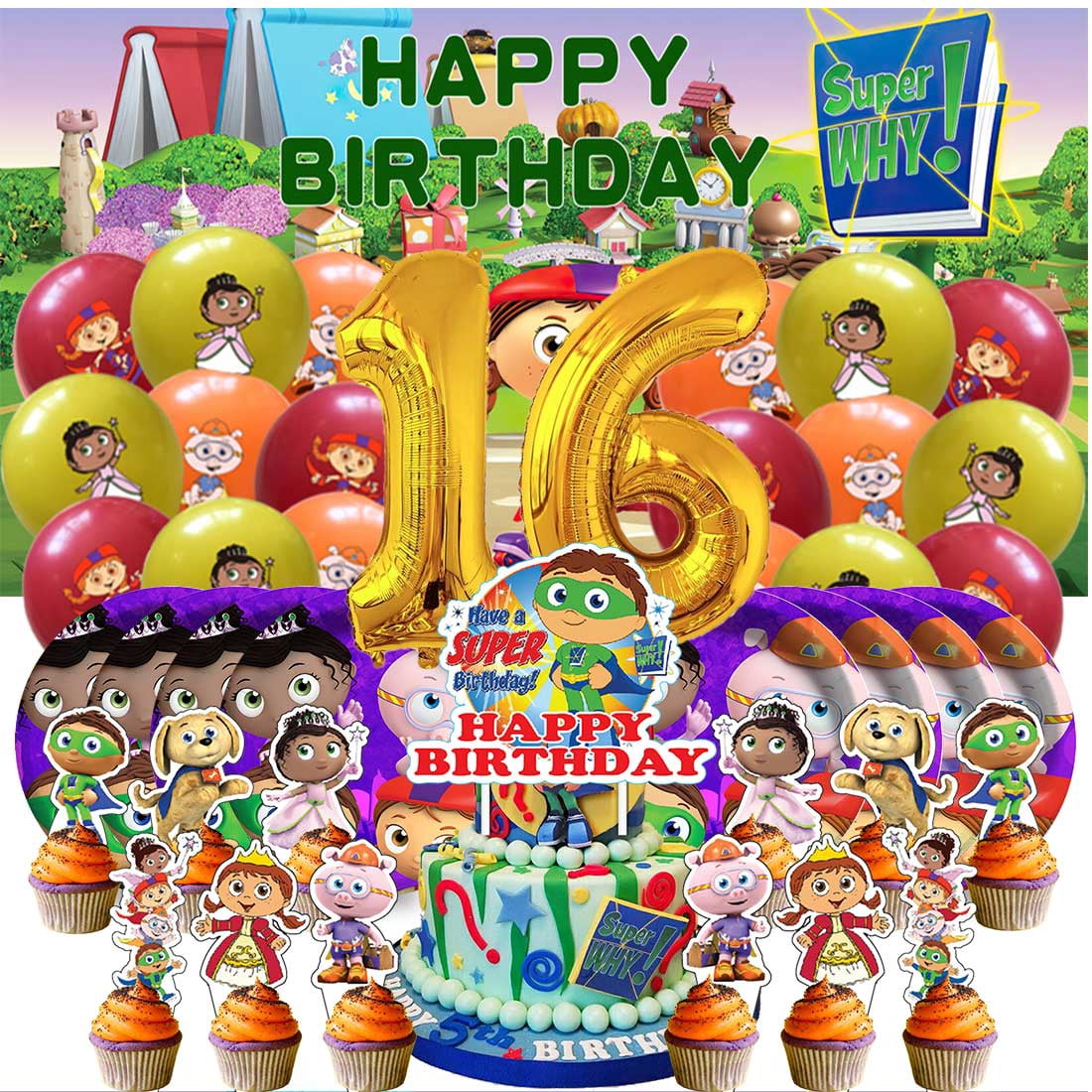 Super Why Balloons Party Supplies 16th Decor Tableware Birthday Cake ...