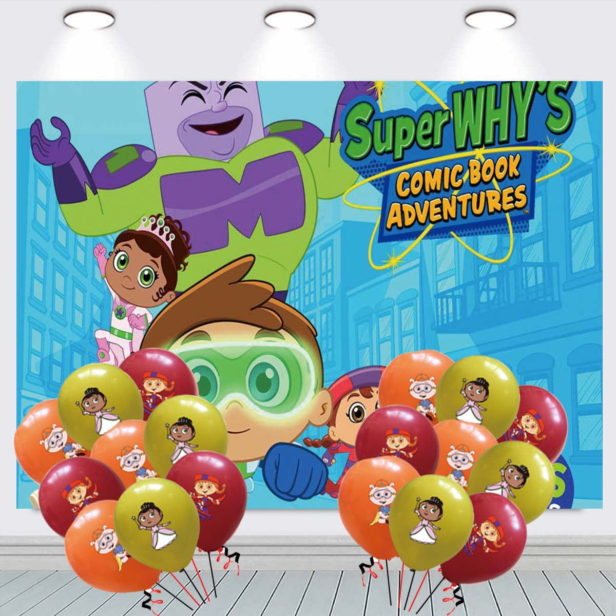 Super Why Banner Backdrop Background Birthday Balloons Party Supplies ...