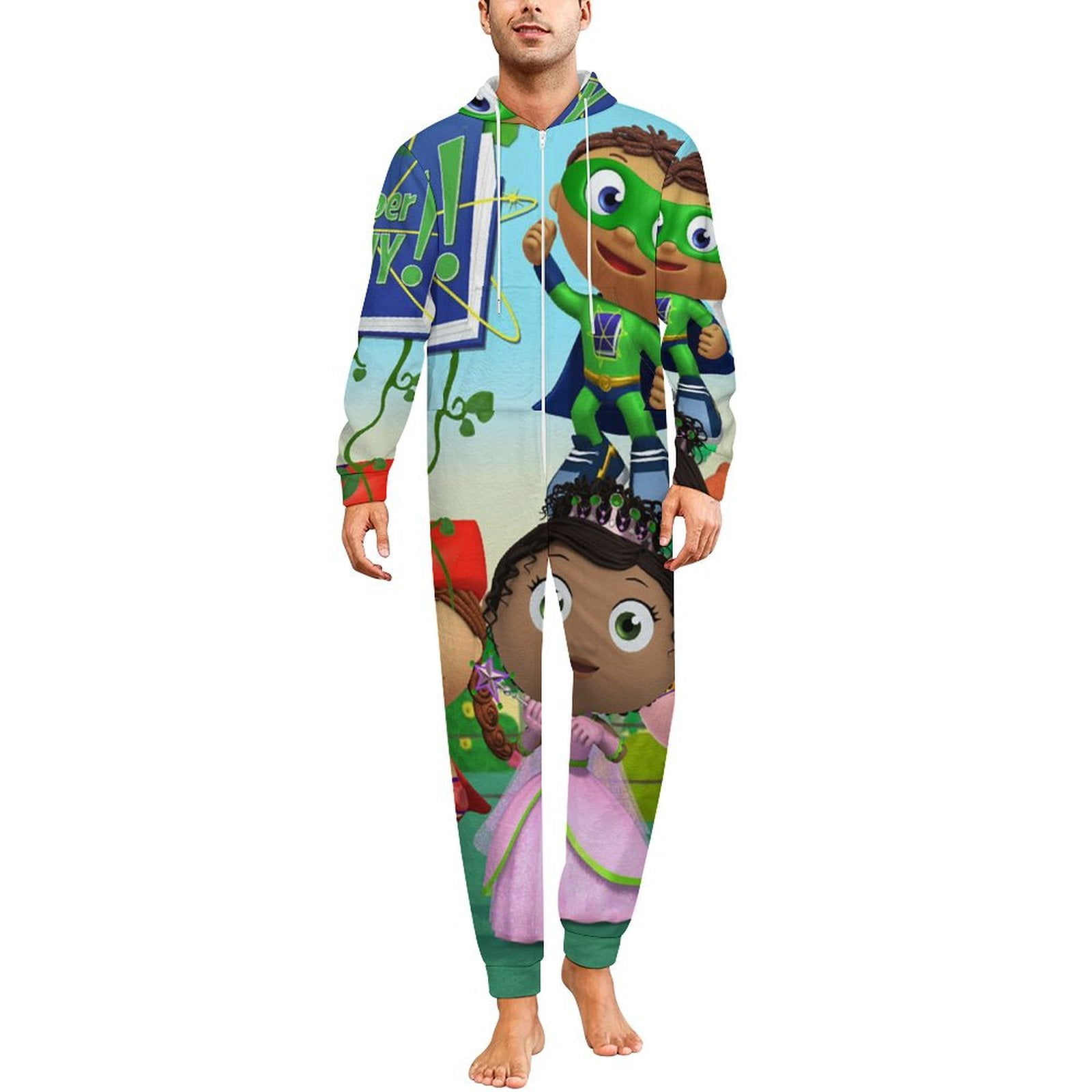 Super Why Men's Hooded Jumpsuit - Zip Up One Piece Pajamas Soft Cozy ...