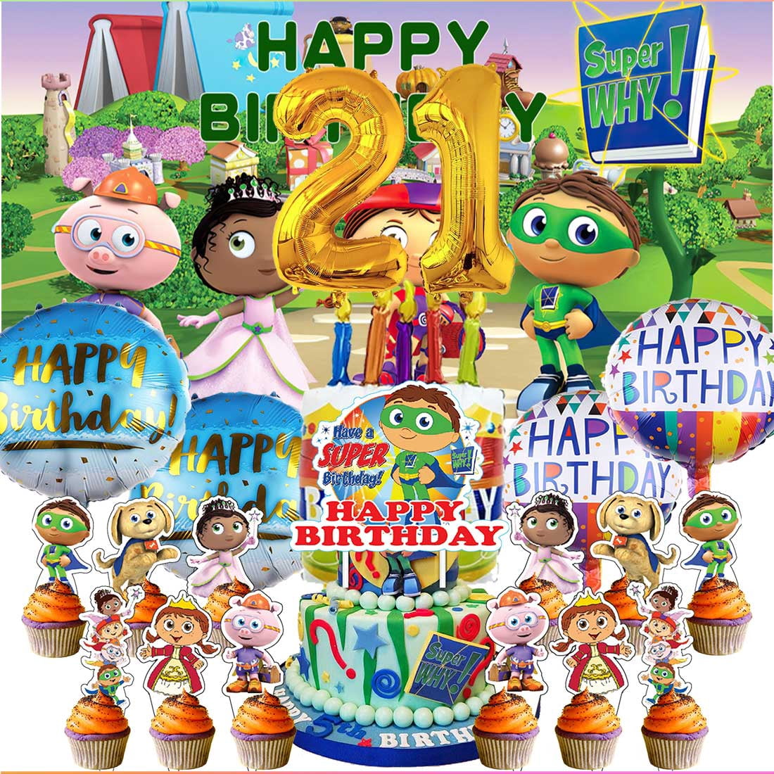 Super Why Party Supplies Decor 21th Kit Balloons Birthday Cake Topper ...