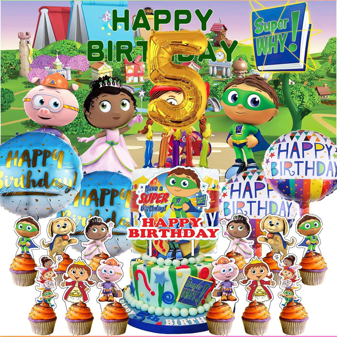 Super Why Party Supplies Decor 5th Kit Balloons Birthday Cake Topper ...