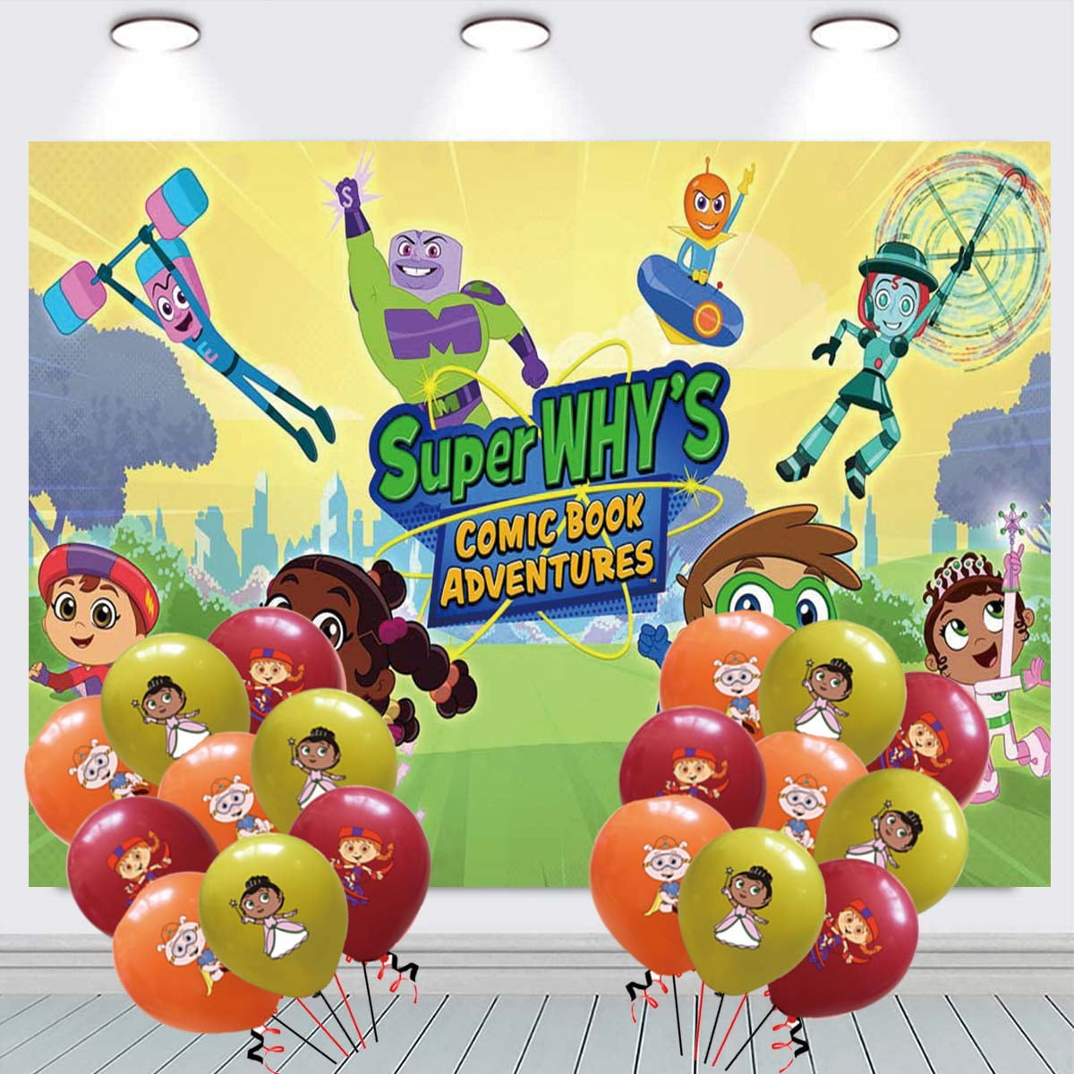 Super Why Taspestry Poster Banner Backdrop Background Birthday Balloons ...