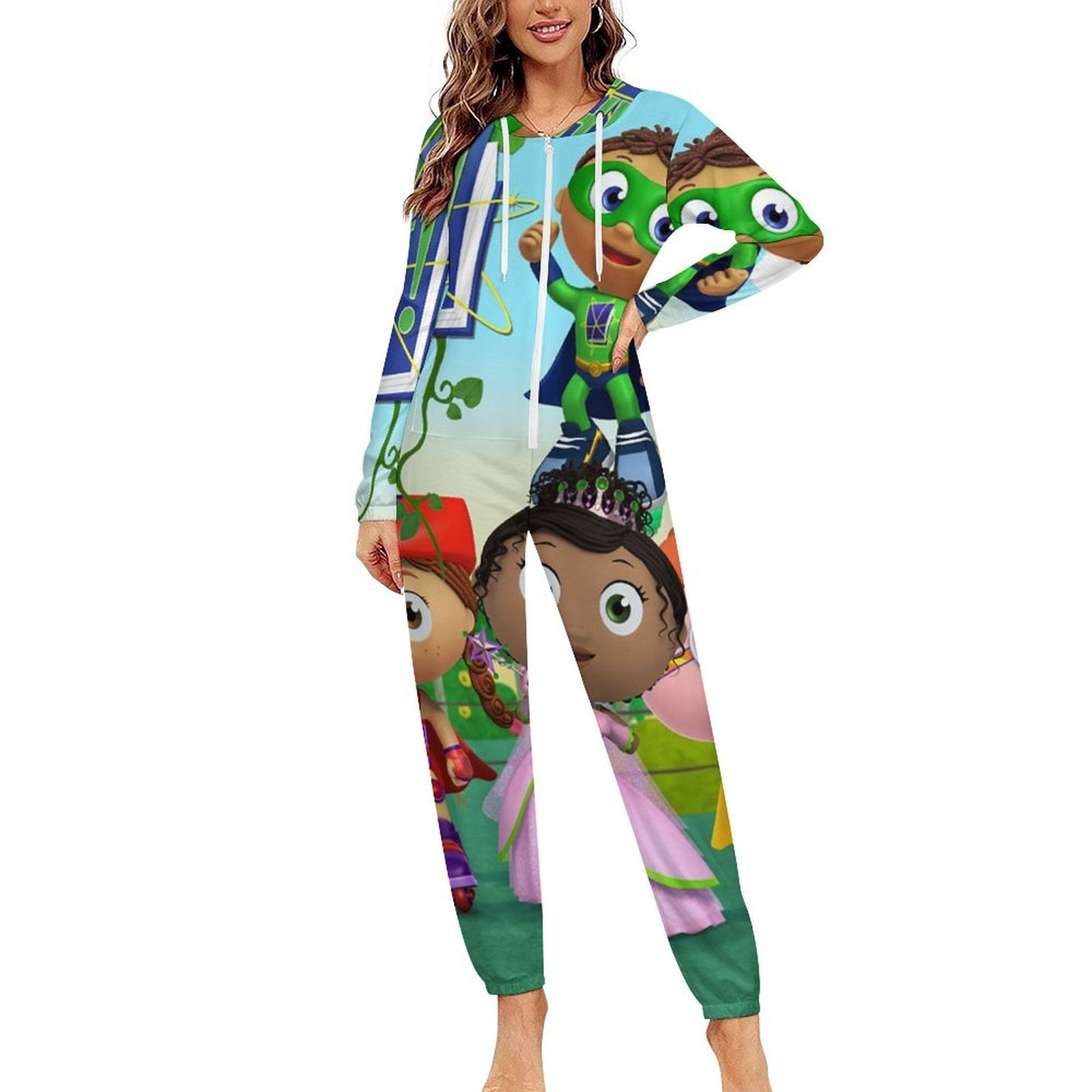 Super Why Womens Mens Hooded Jumpsuit - Zip Up One Piece Pajamas Soft ...