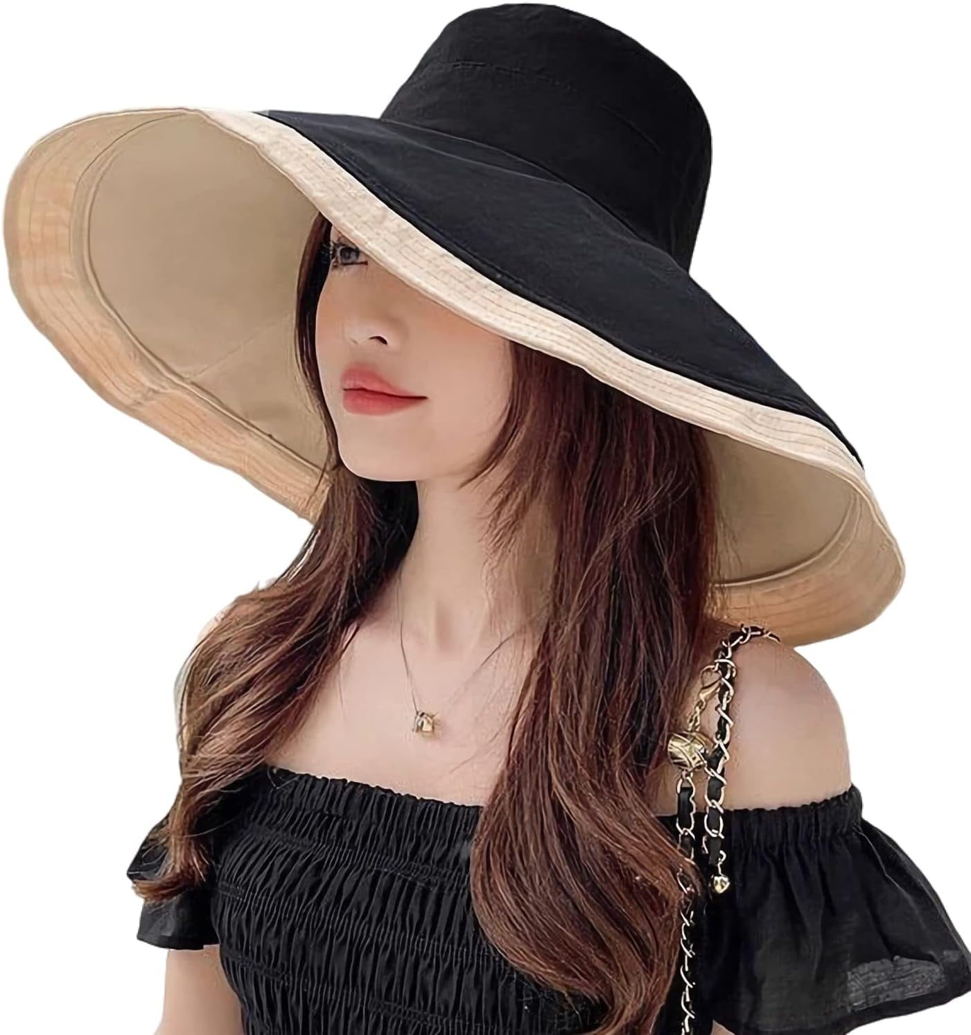 Super Wide Brim Women Sun Hat Cotton Floppy Packable Reversible Wired ...