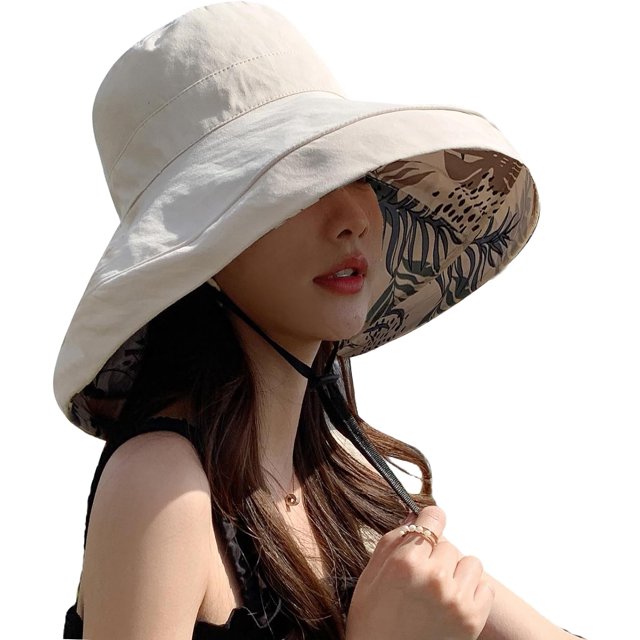 Super Wide Brim Women Sun Hat Cotton Floppy Packable Reversible Wired Edge Hats UV Protection ...