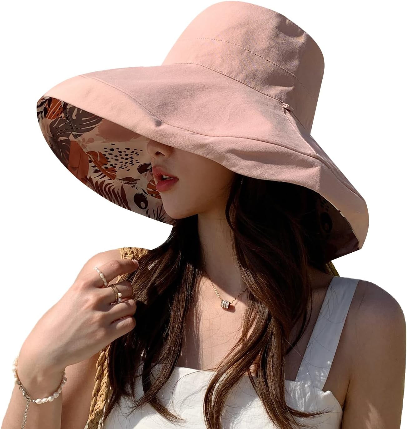 Super Wide Brim Women Sun Hat Cotton Floppy Packable Reversible Wired ...
