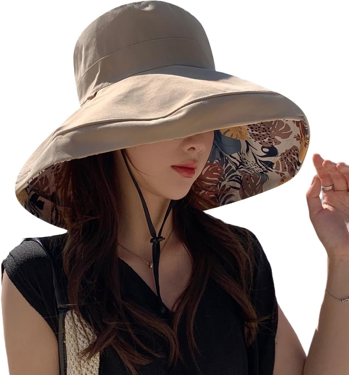 Super Wide Brim Women Sun Hat Cotton Floppy Packable Reversible Wired ...