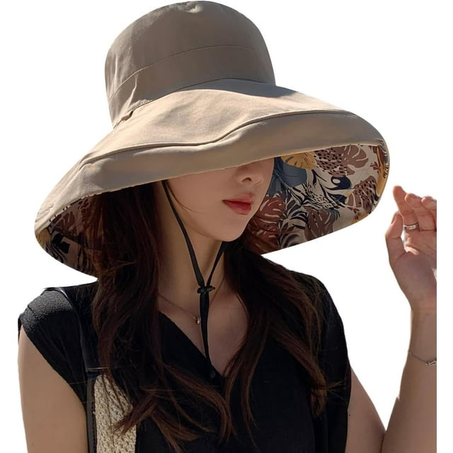 Super Wide Brim Women Sun Hat Cotton Floppy Packable Reversible Wired ...