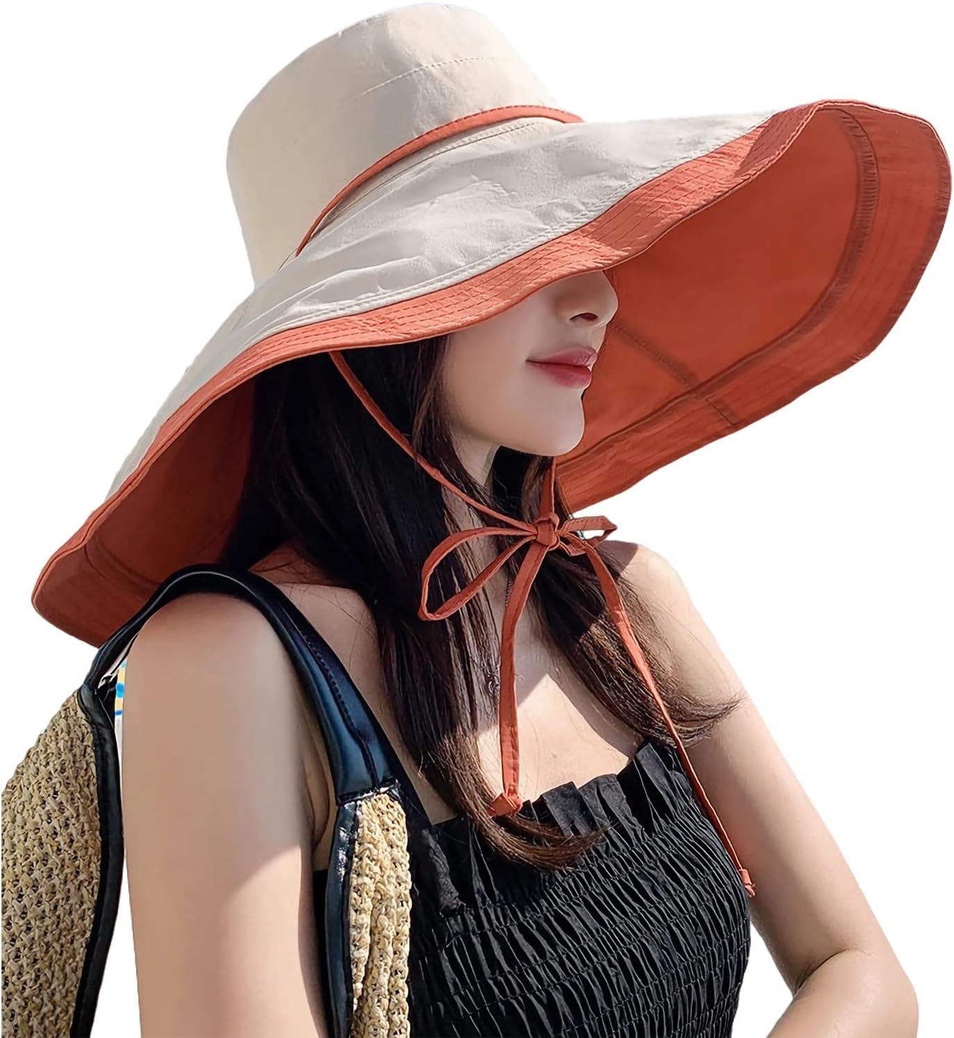 Super Wide Brim Women Sun Hat Cotton Floppy Packable Reversible Wired Edge Hats UV Protection ...