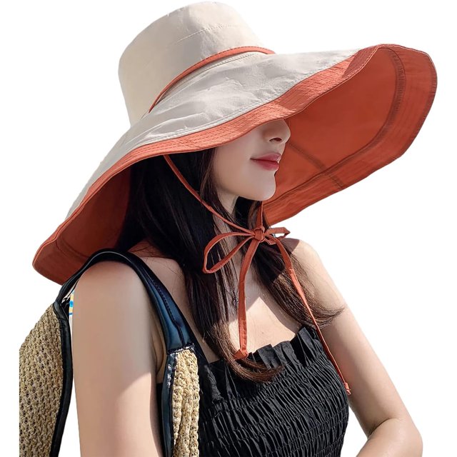 Super Wide Brim Women Sun Hat Cotton Floppy Packable Reversible Wired ...
