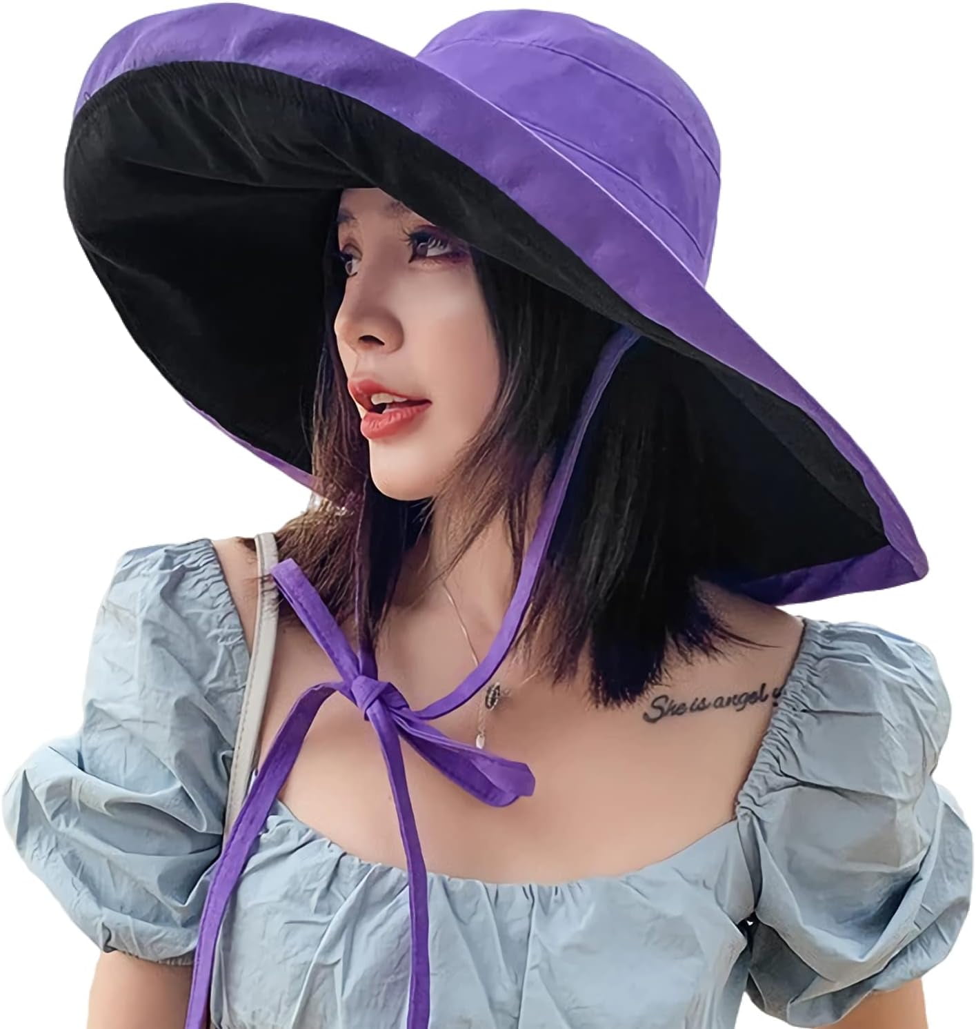 Super Wide Brim Women Sun Hat Cotton Floppy Packable Reversible Wired ...