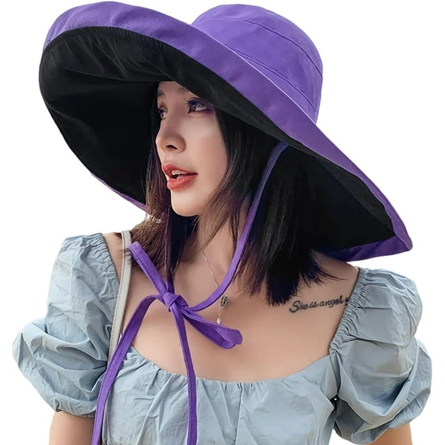Super Wide Brim Women Sun Hat Cotton Floppy Packable Reversible Wired Edge Hats UV Protection ...