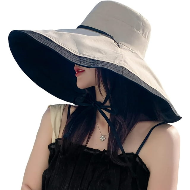 Super Wide Brim Women Sun Hat Cotton Floppy Packable Reversible Wired ...