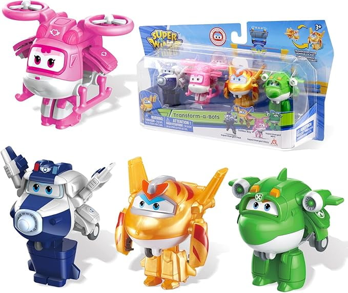 Super Wings 2" Transform-a-Bot 4-Pack, Supercharged Paul, Dizzy, Golden ...