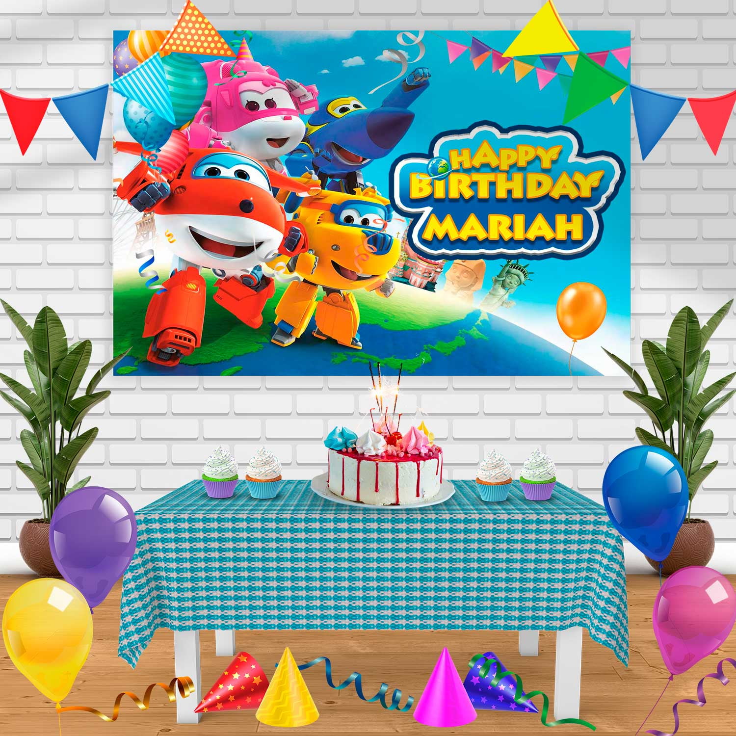 Super Wings Birthday Banner Personalized Party Backdrop Decoration 60 x ...