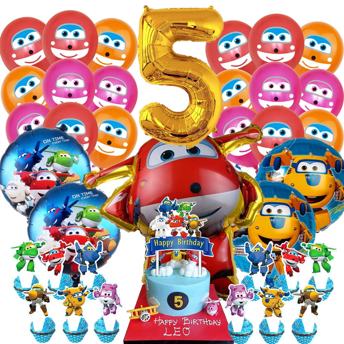 Super Wings Party Supplies 5th Decor Kit Balloons Birthday Cake Topper ...