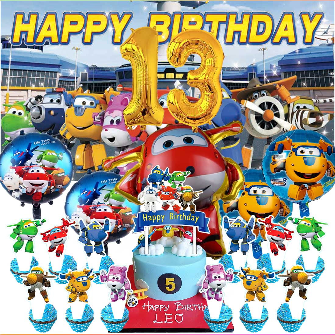 Super Wings Party Supplies Decor 13th Kit Balloons Birthday Cake Topper ...