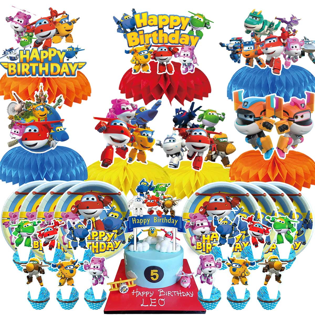 Super Wings Party Supplies Decor Plates Fans Decorations Honeycomb ...