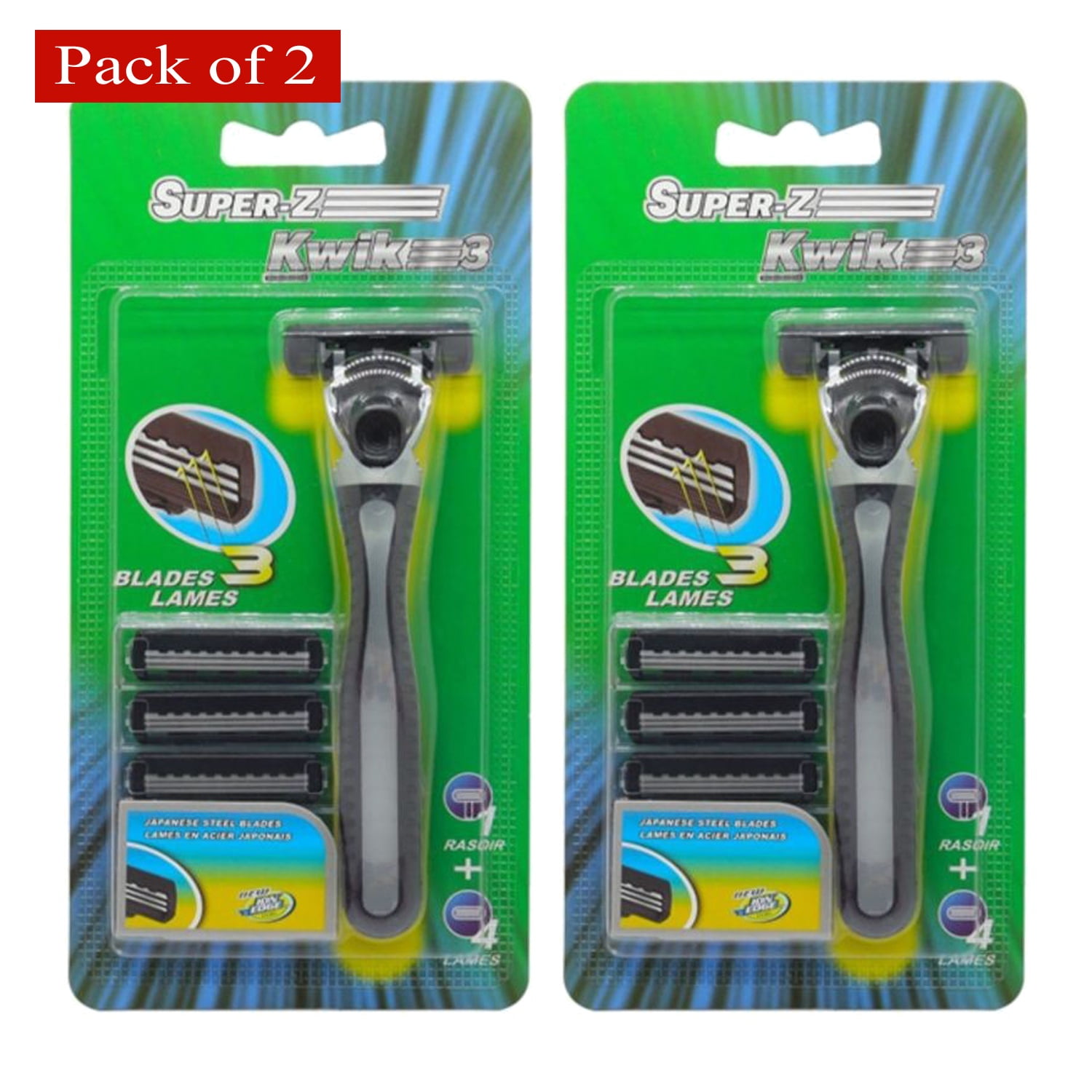 Super-Z Kwik 3 Razors + 4 Blades (Pack of 2) - Walmart.com
