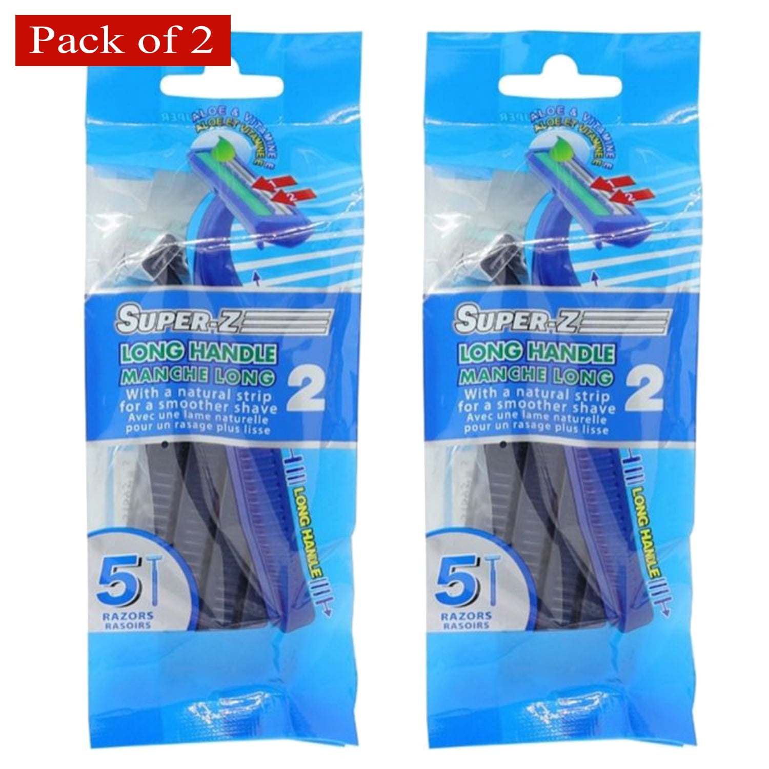 Super-Z Long Handle Razor Blue 5ct (Pack of 2) - Walmart.com