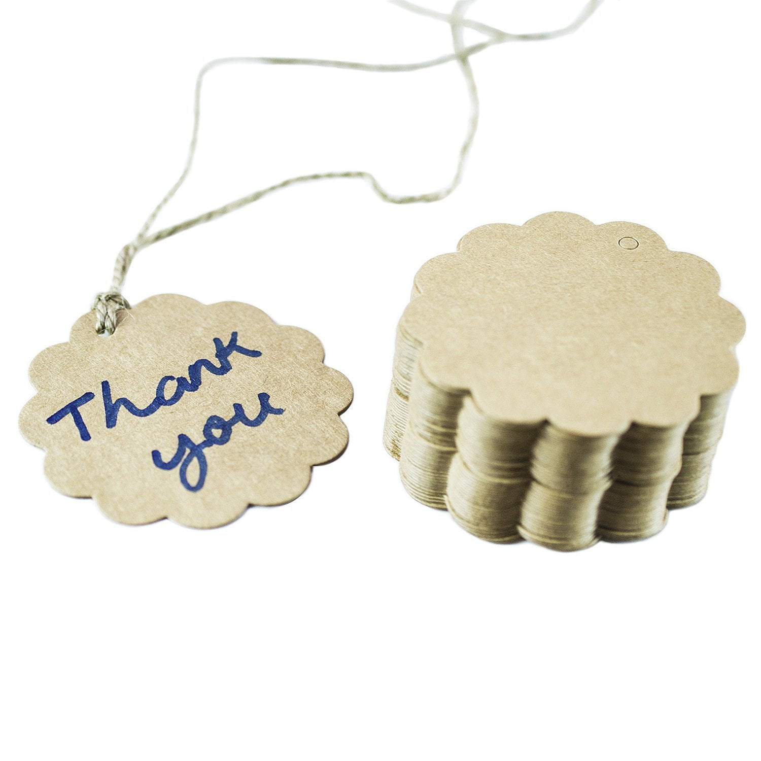 Super Z Outlet Brown Craft Scalloped Paper Label Tags With Jute Twines ...