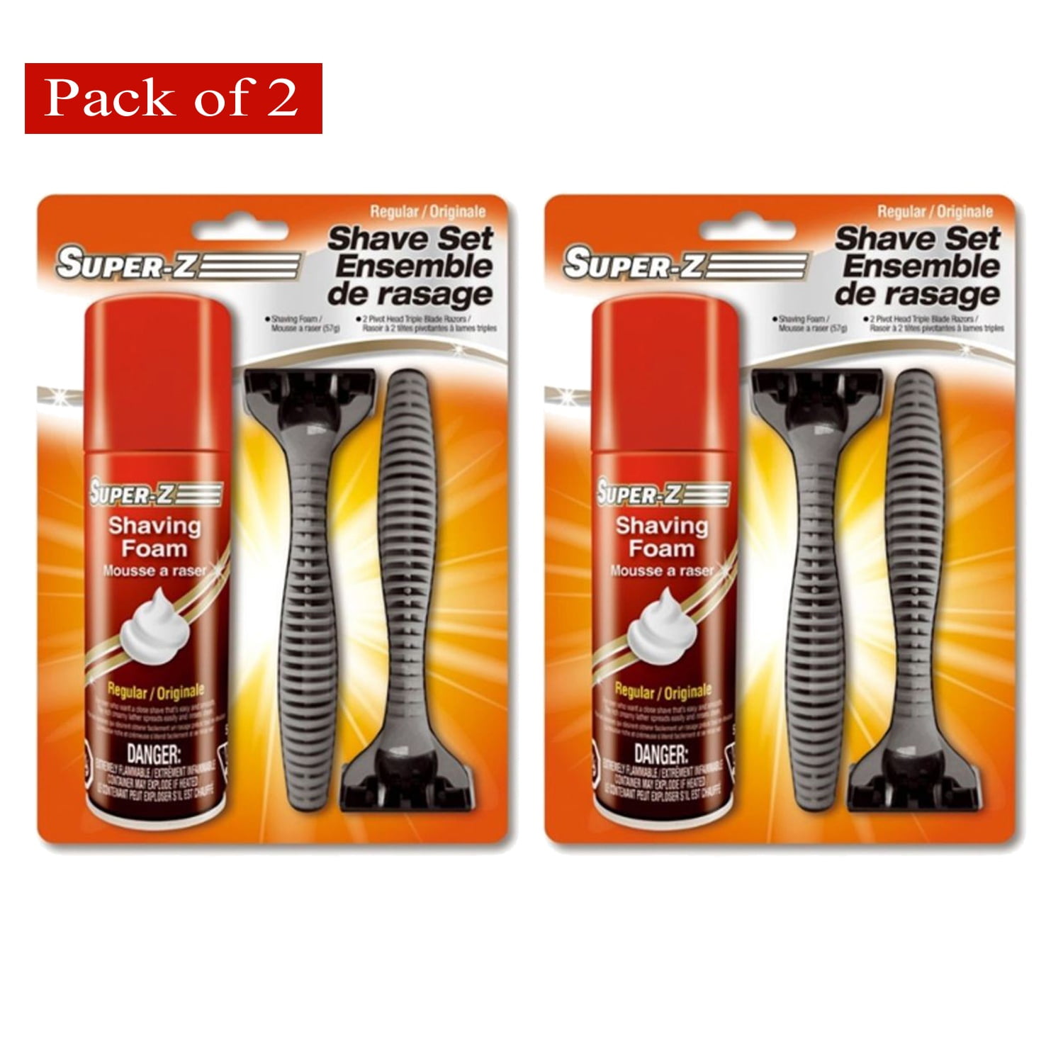 Super-Z Shave Foam Regular & Travel Kit with 2 Razors (Pack of 2 ...