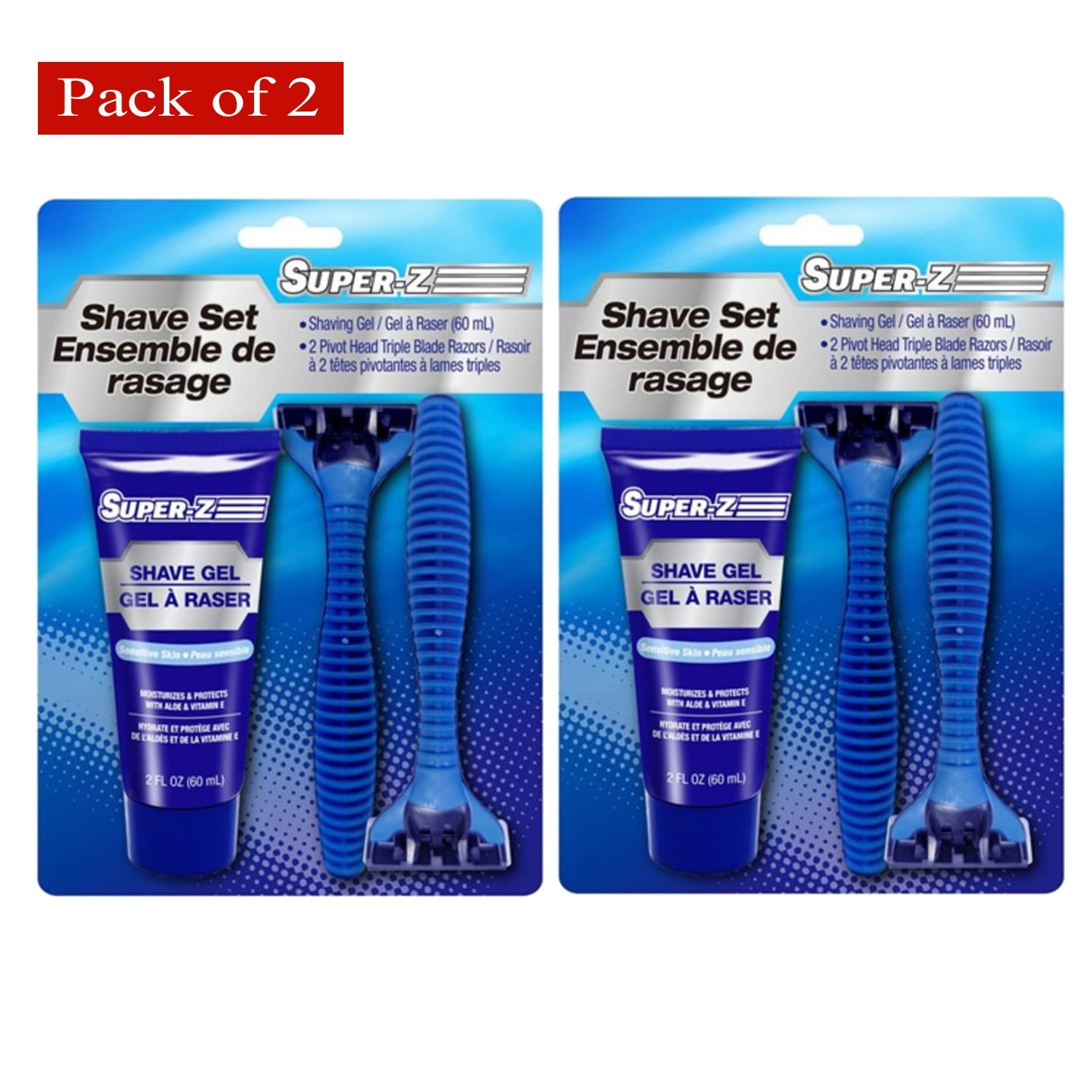 Super-Z Shave Gel & Travel Kit with 2 Razors (Pack of 2) - Walmart.com