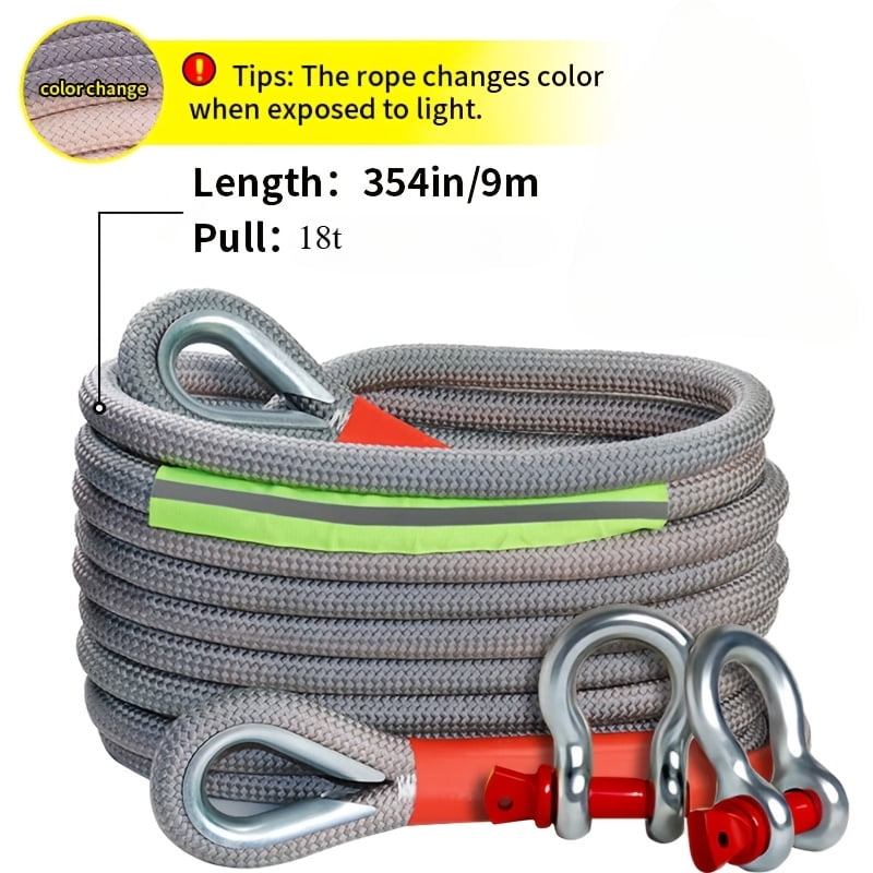 Super durable 18-ton towing rope kit with U-shaped hook - 39,000 pounds ...
