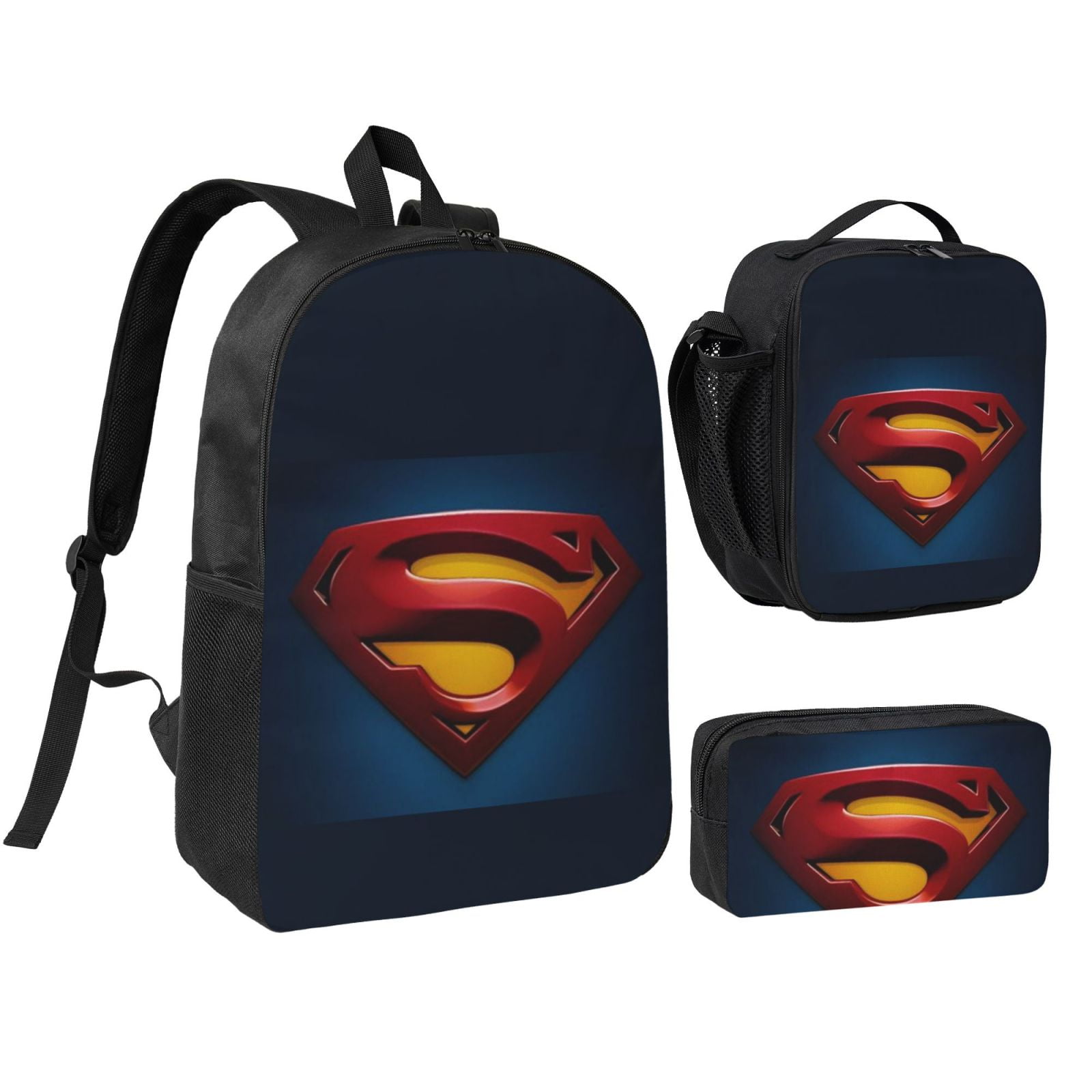 Super-man School Backpack with Lunch Box and Pencil Cas Backpack Set ...