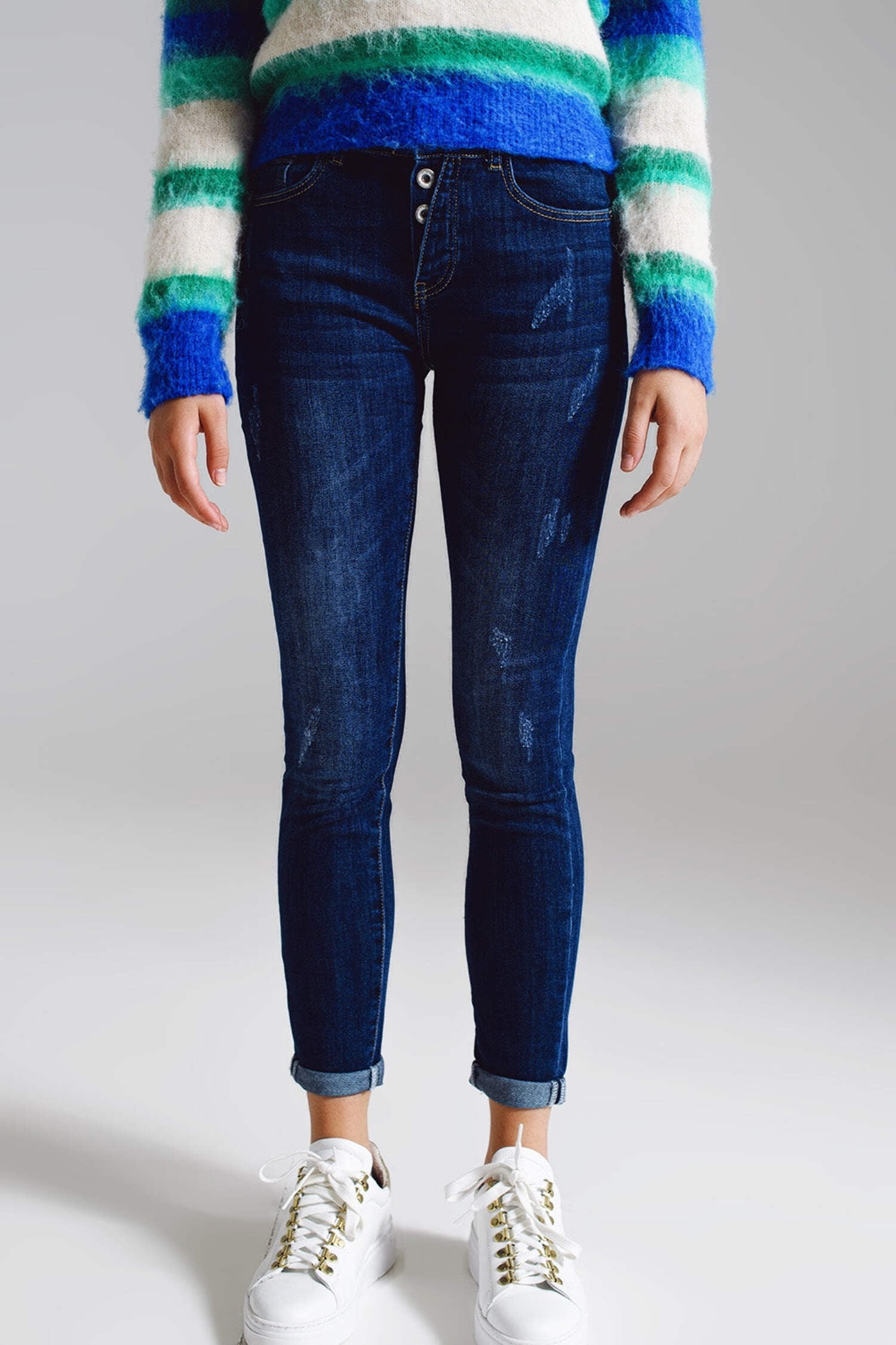 Super skinny jeans with visible front buttoning in midwash - Walmart.com