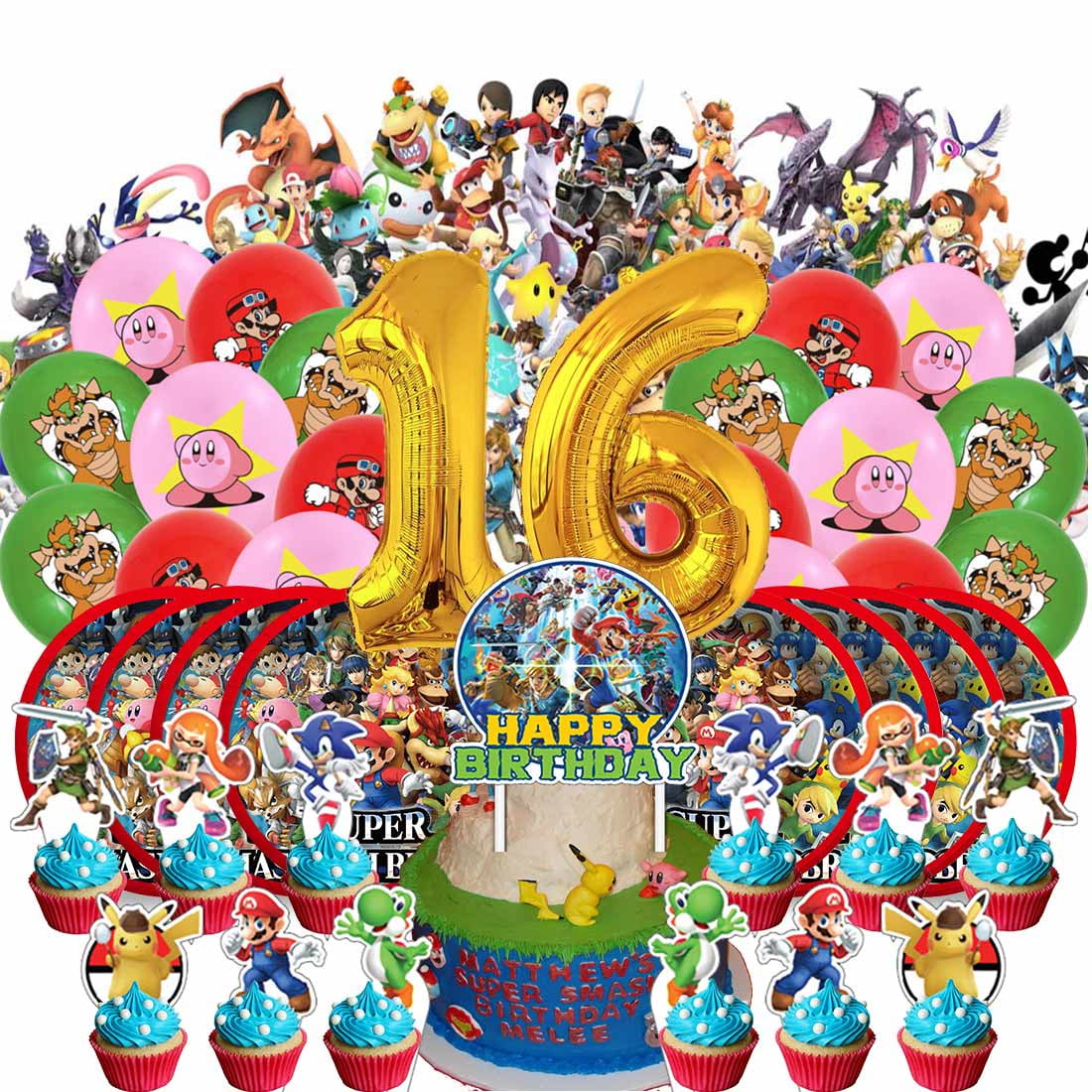 Super smash bros Balloons Party Supplies 16th Decor Tableware Birthday ...