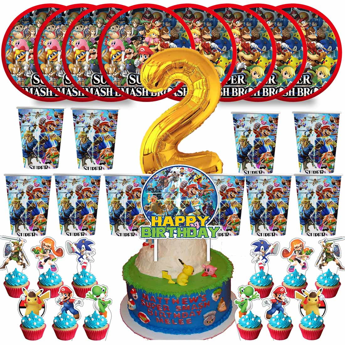 Super smash bros Birthday 2nd Cups Party Supplies Plates Fans ...