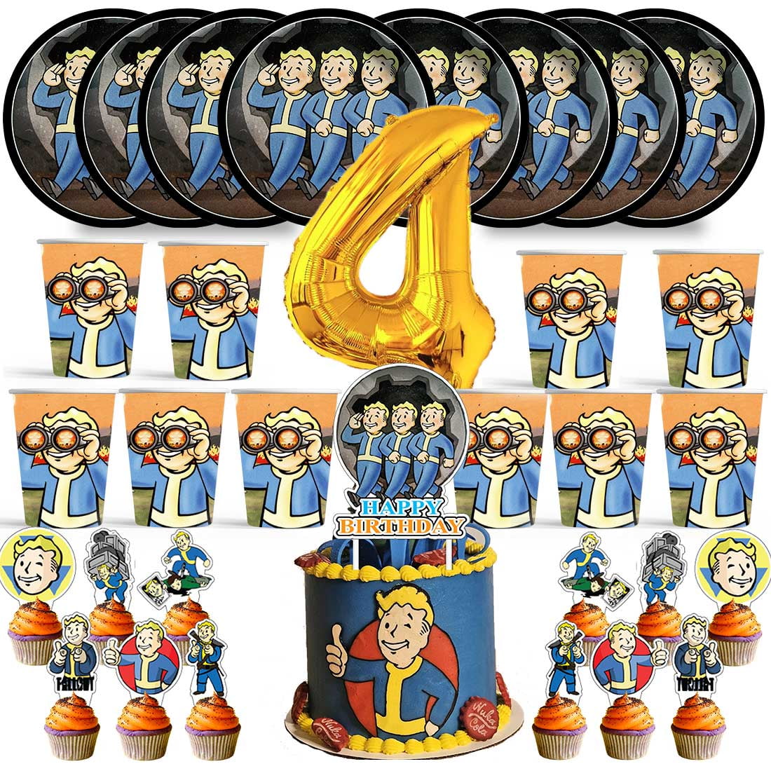 Fallout Birthday 4th Cups Party Supplies Plates Fans Decorations Cake ...